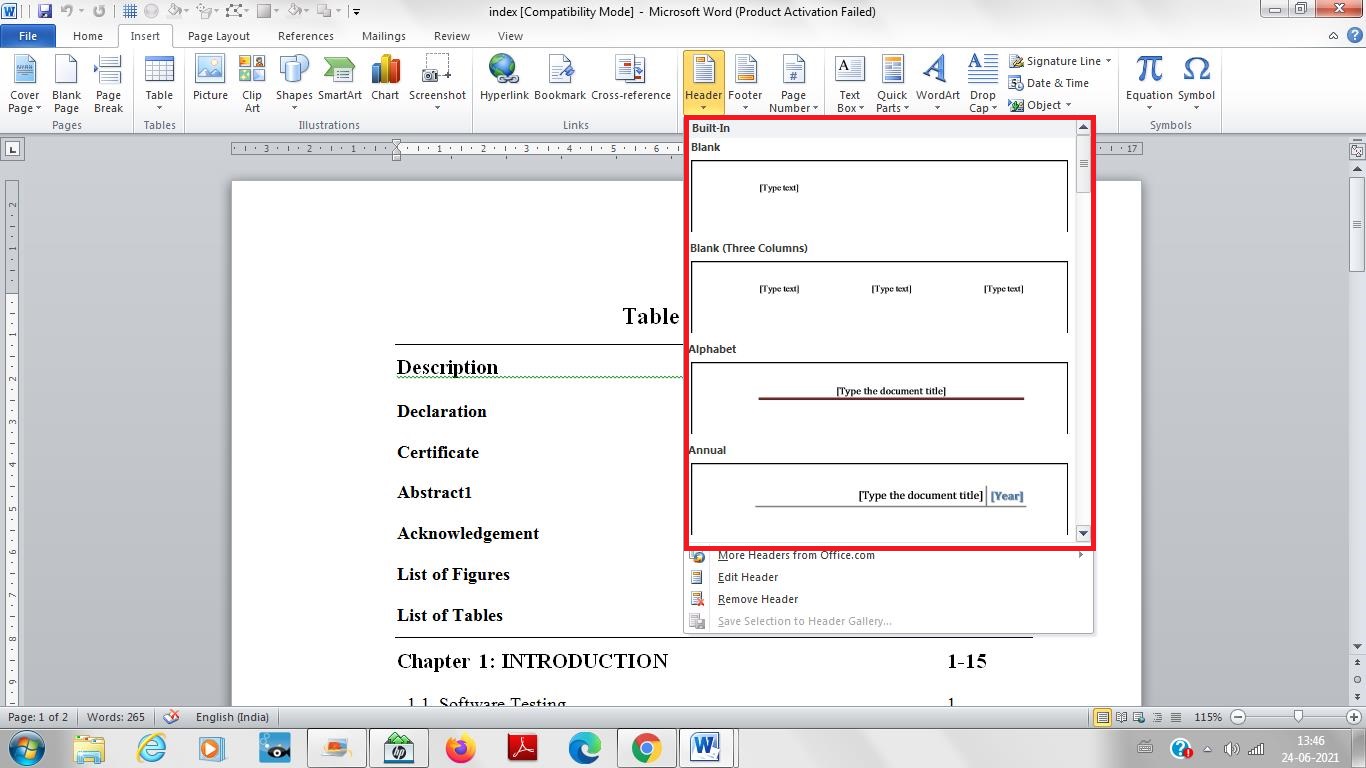 Header and Footer in MS-Word